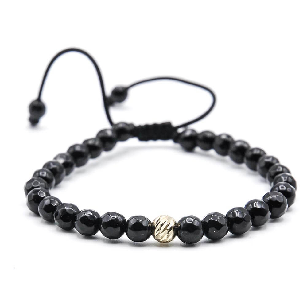 Bratara din snur negru reglabil, AR3341, cu biluta din aur 14K de 6 mm ...