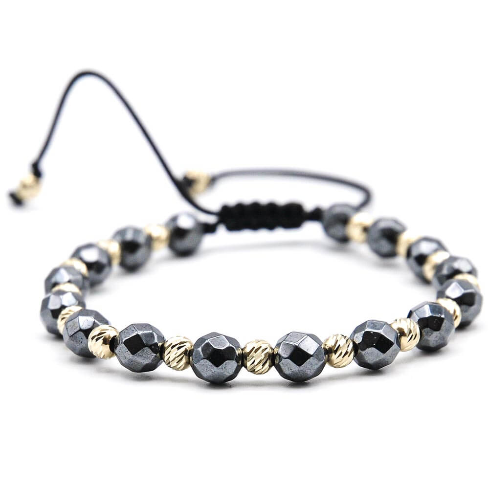 Bratara din snur negru reglabil, AR3346, cu bilute din aur 14K de 4 mm ...