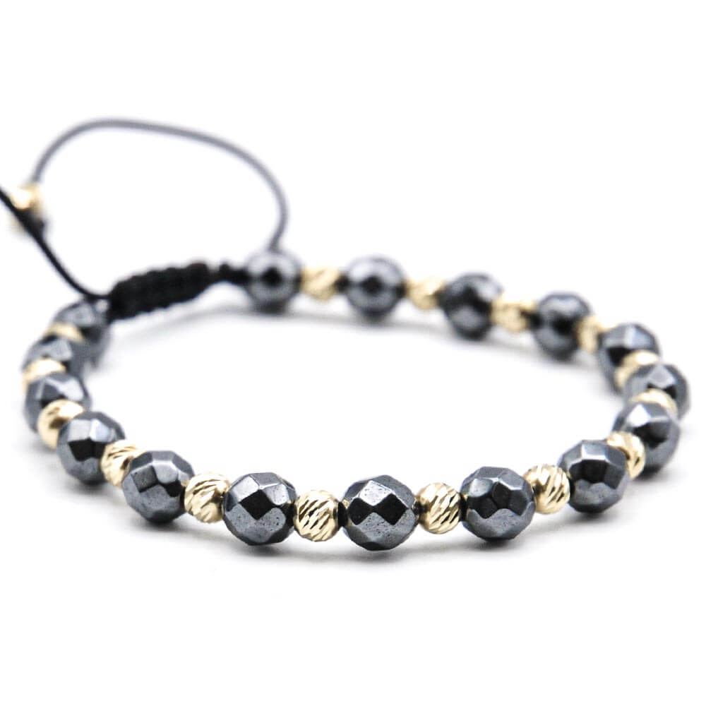 Bratara din snur negru reglabil, AR3346, cu bilute din aur 14K de 4 mm ...