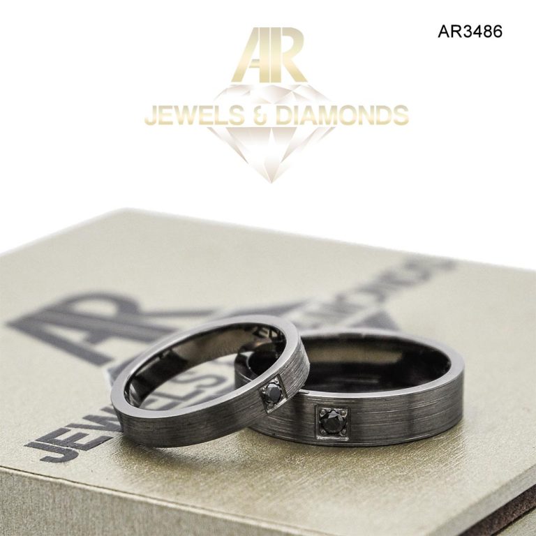 Verighete Aur Negru cu Diamant Negru [AR3486] - Bijuterii Aur