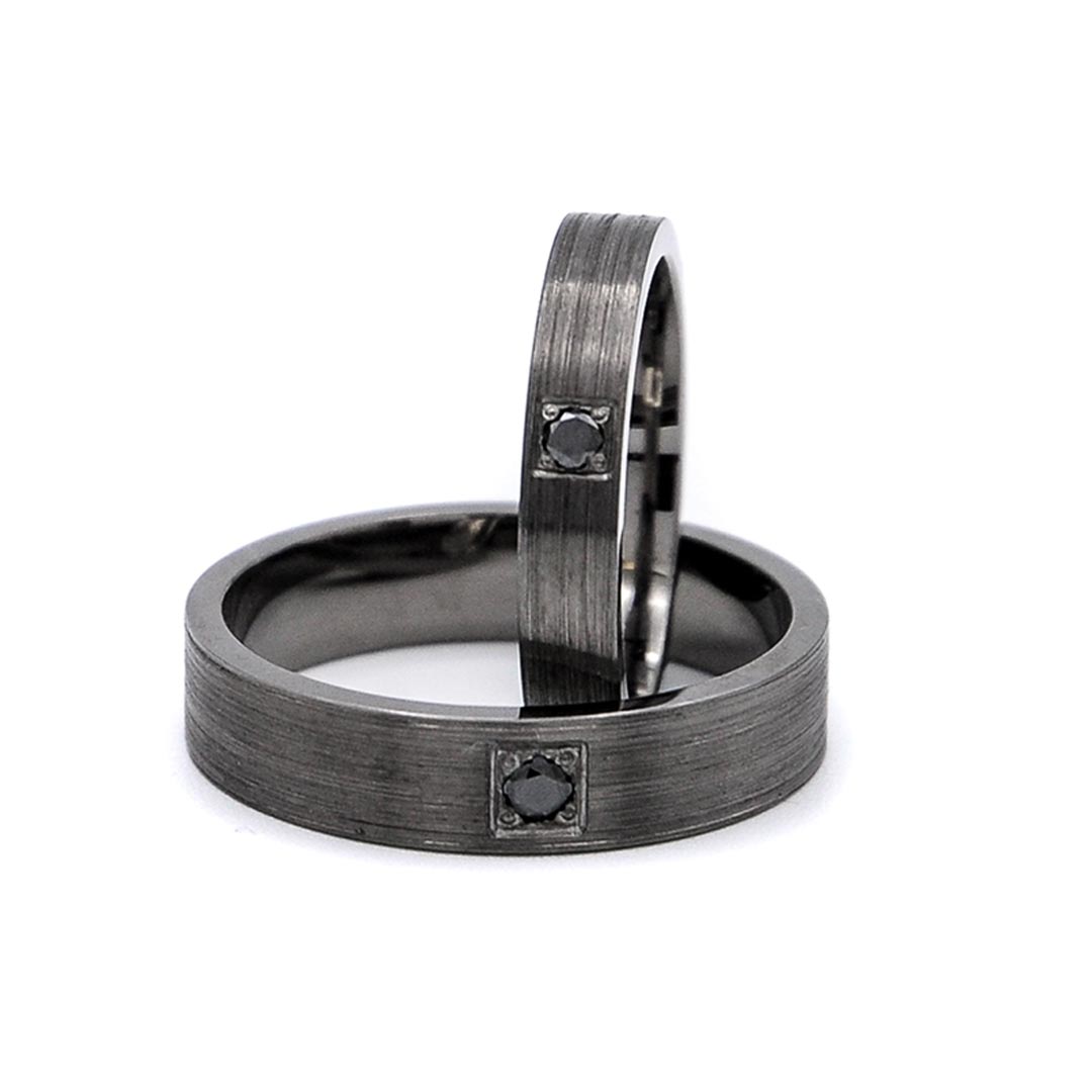 Verighete Aur Negru cu Diamant Negru [AR3486]